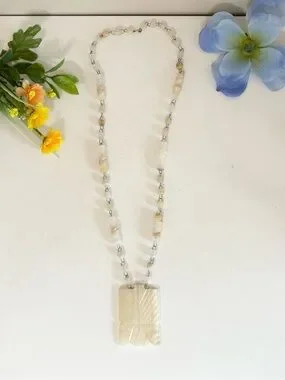 Jewelry | Vintage Handcarved Marble Onyx Aztec Whitecream Swirl Stone ...